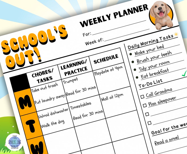 Printable School's Out Weekly Planner | Chores | School Holidays Chore ...