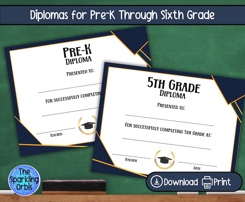 Printable Diplomas for Pre-k to Sixth Grade | Graduate Certificates ...