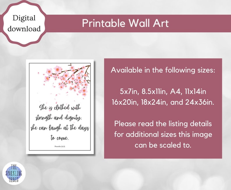 Printable Christian Wall Art Proverbs 31:25 Poster Home - Etsy