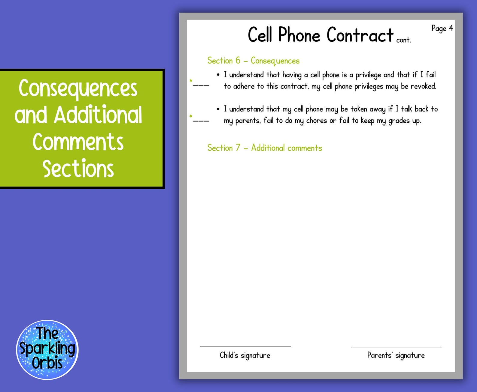 Printable Cell Phone Contract for Kids/teens (PDF) - Etsy