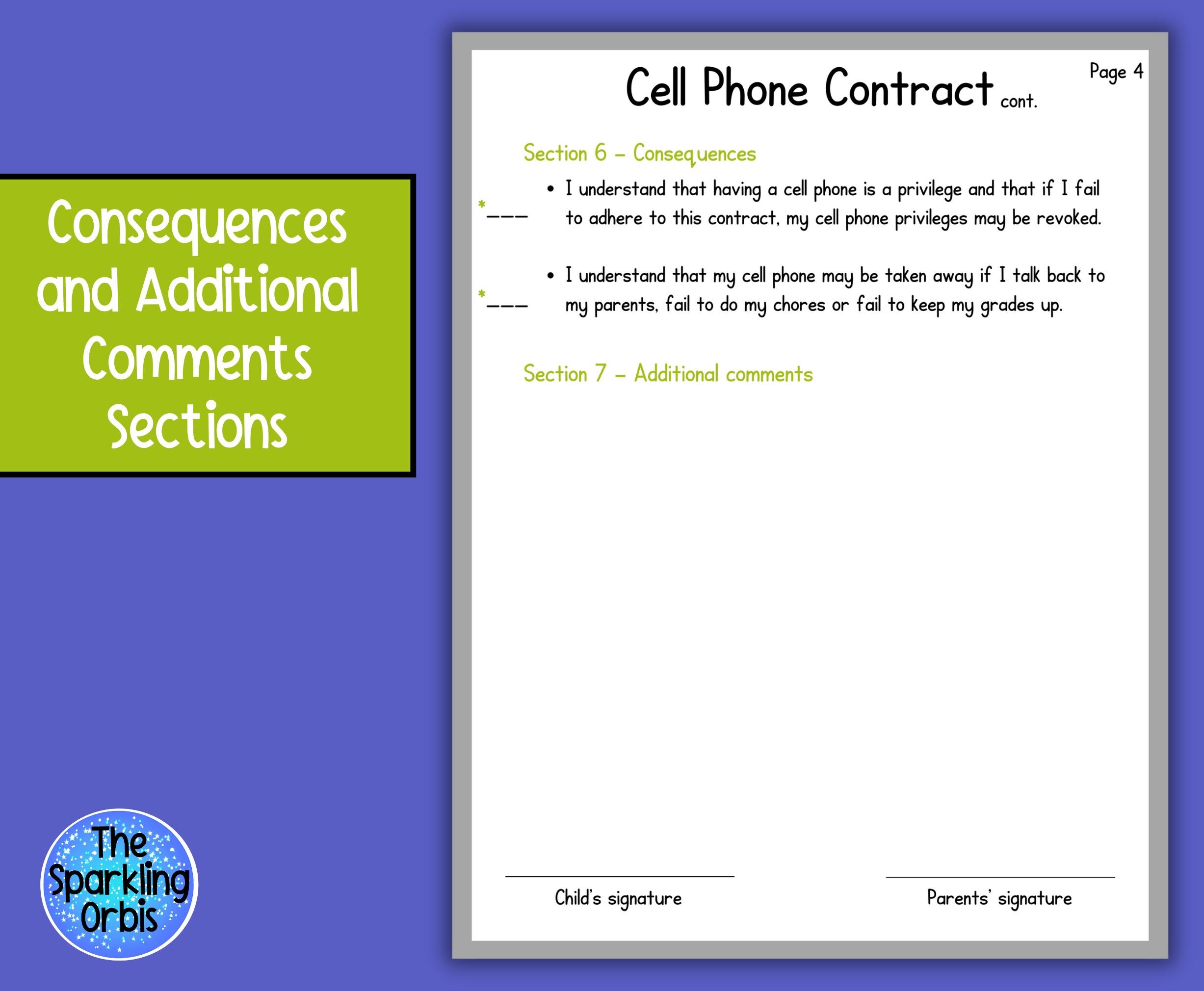Printable Cell Phone Contract for Kids/teens (PDF) - Etsy