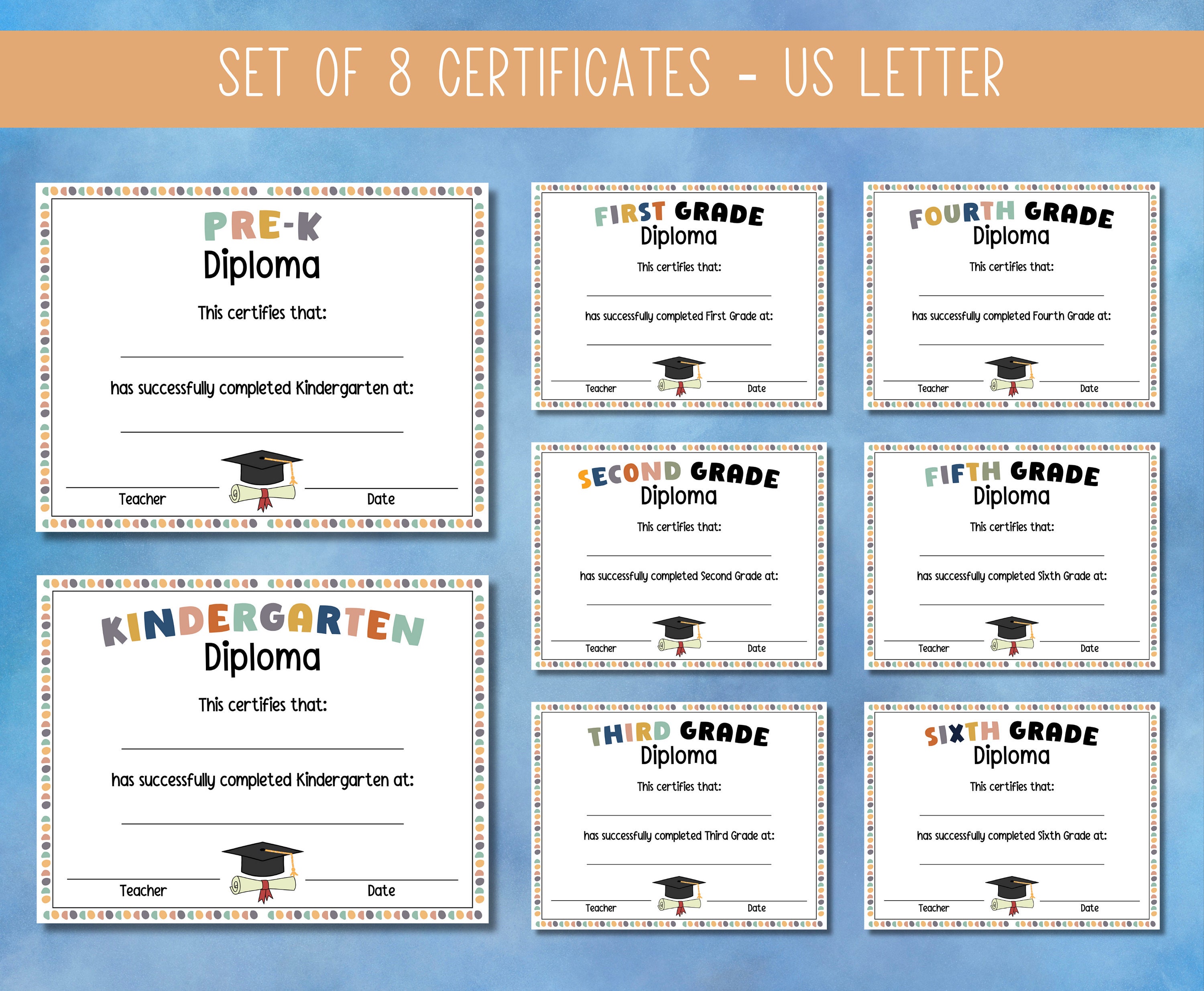Printable Diplomas for Pre-k to Sixth Grade Graduate Certificates ...