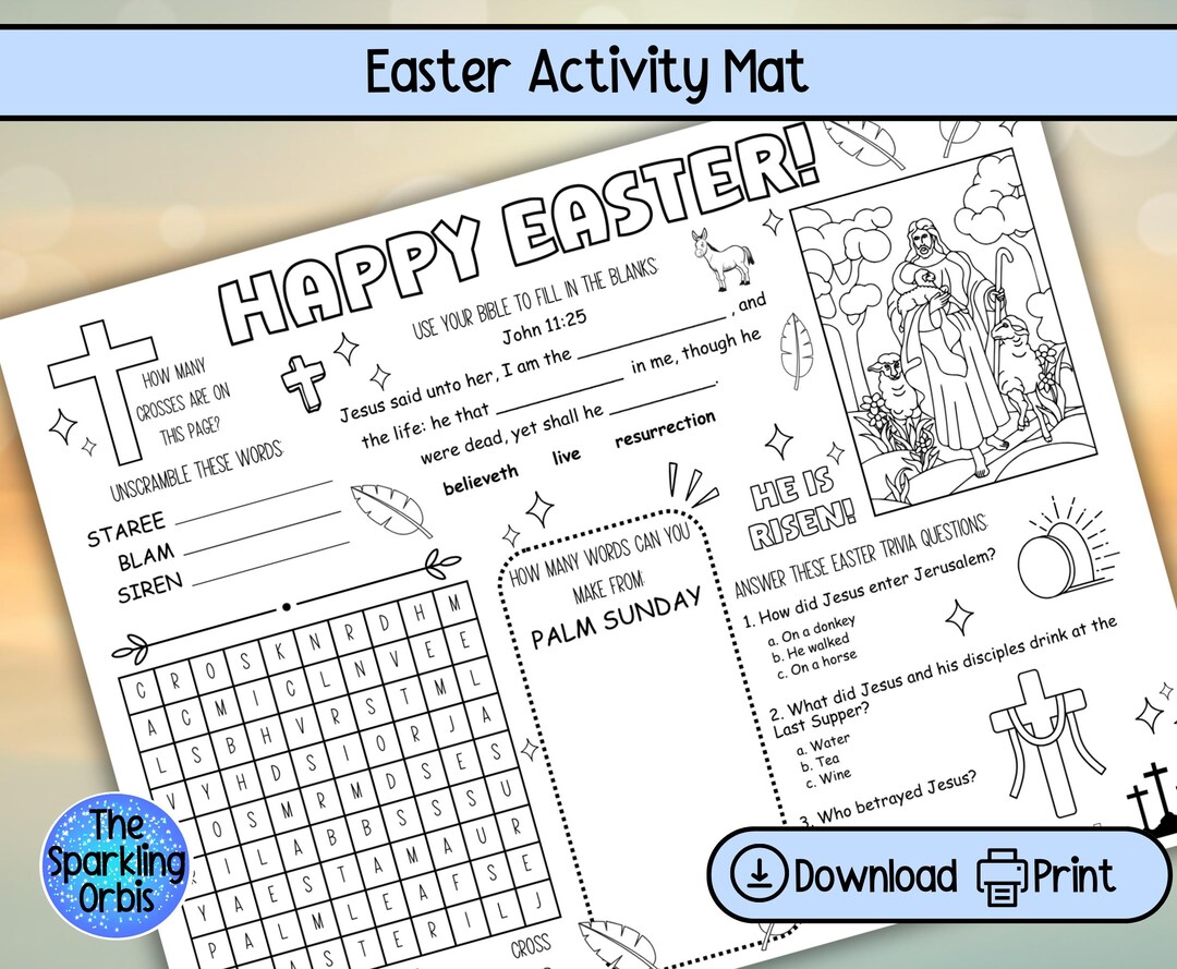 Printable Christian Easter Activity Mat | Easter Scripture Worksheet ...