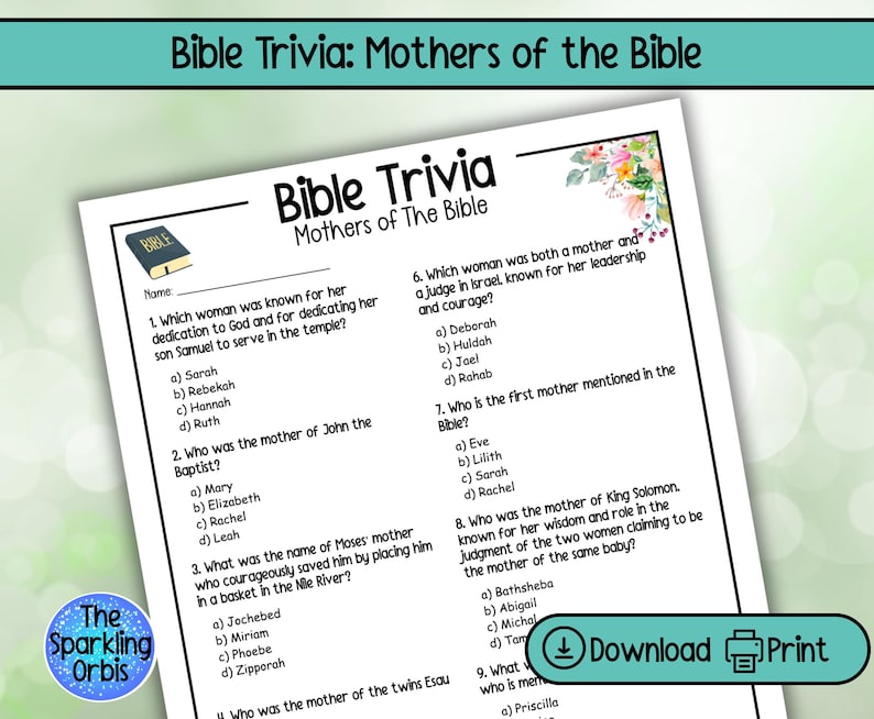 Printable Mother's Day Bible Trivia | Mothers of the Bible | Mother's ...