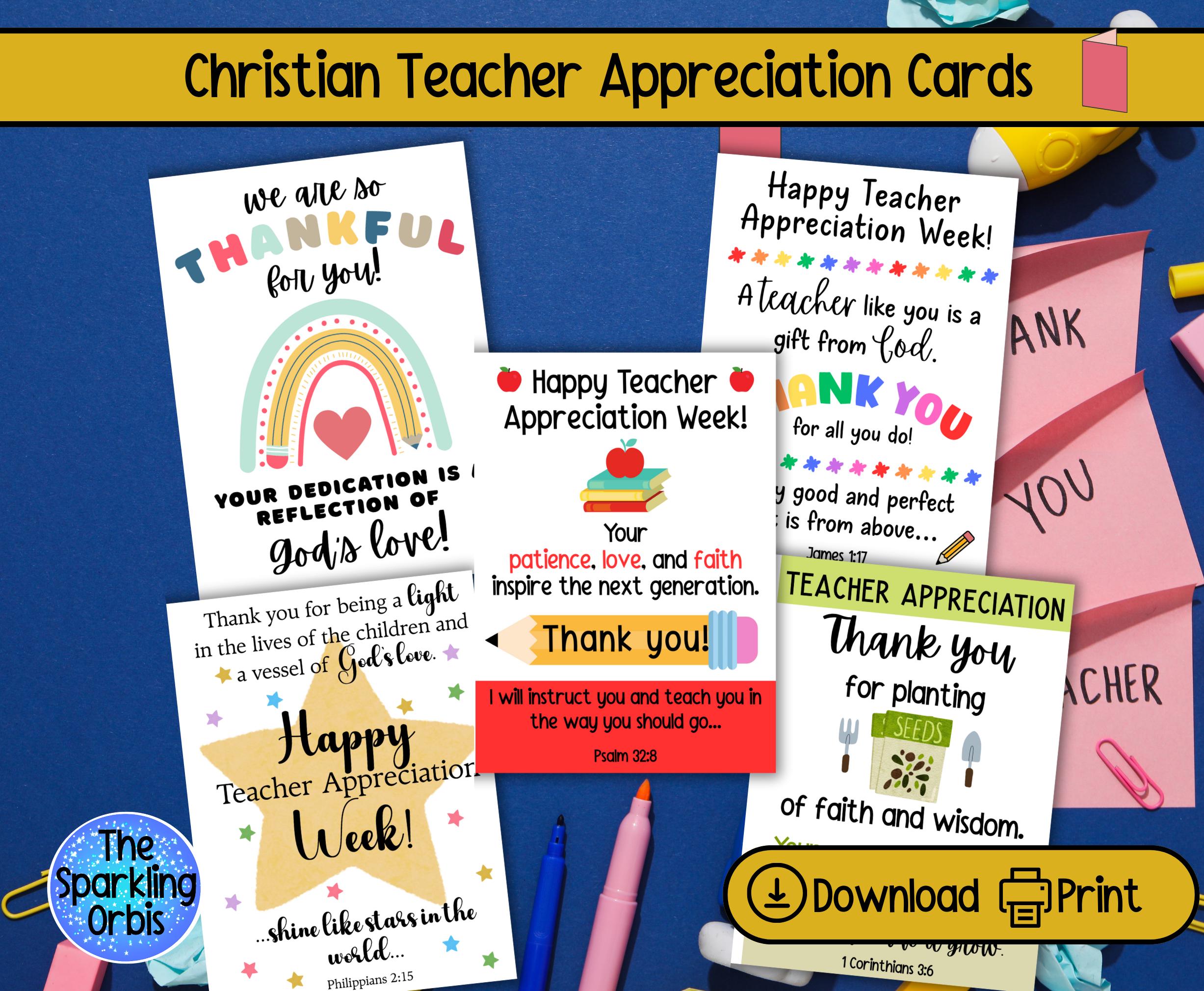 Christian Teacher Appreciation Cards: Printable Thank You Folding Cards ...