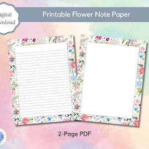 Printable Flower Note Paper | 8.5x11in | A4 | Lined and Blank Pages | 2 ...