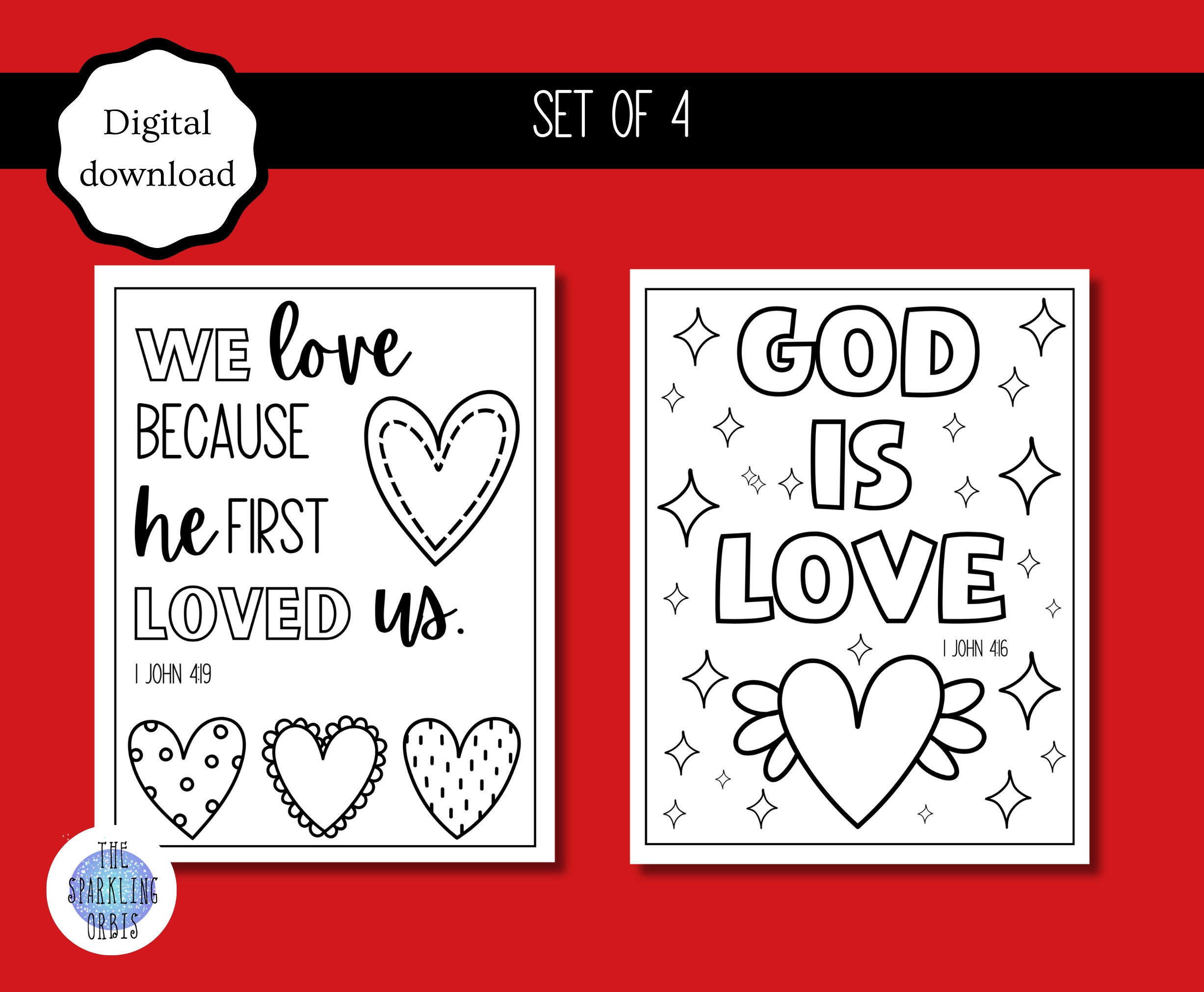 Set of 4 Printable Bible Verse Coloring Pages | Christian Valentine's ...