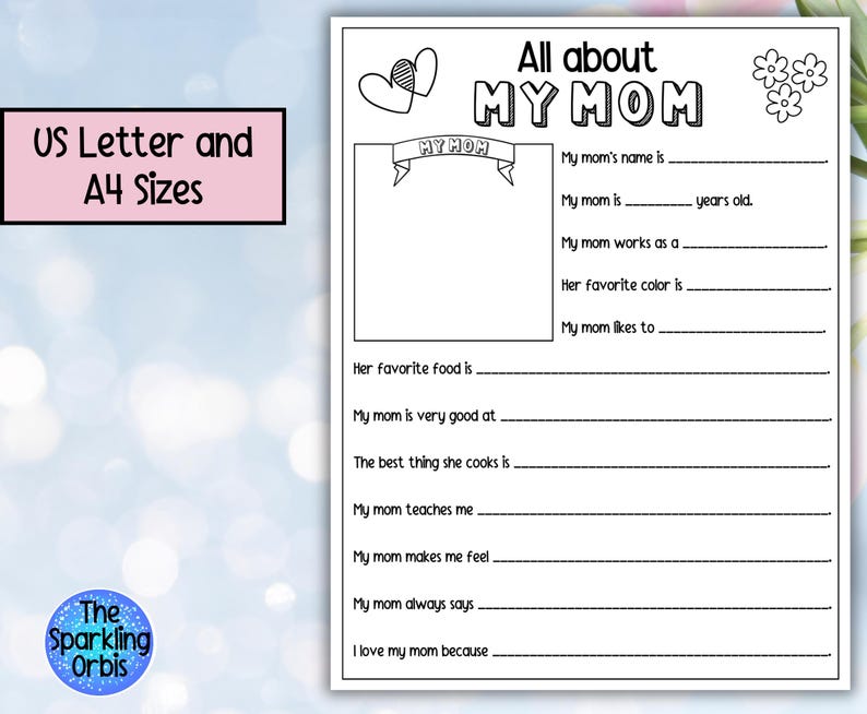 Printable All About Mom Worksheet | Mother's Day | Activity for ...