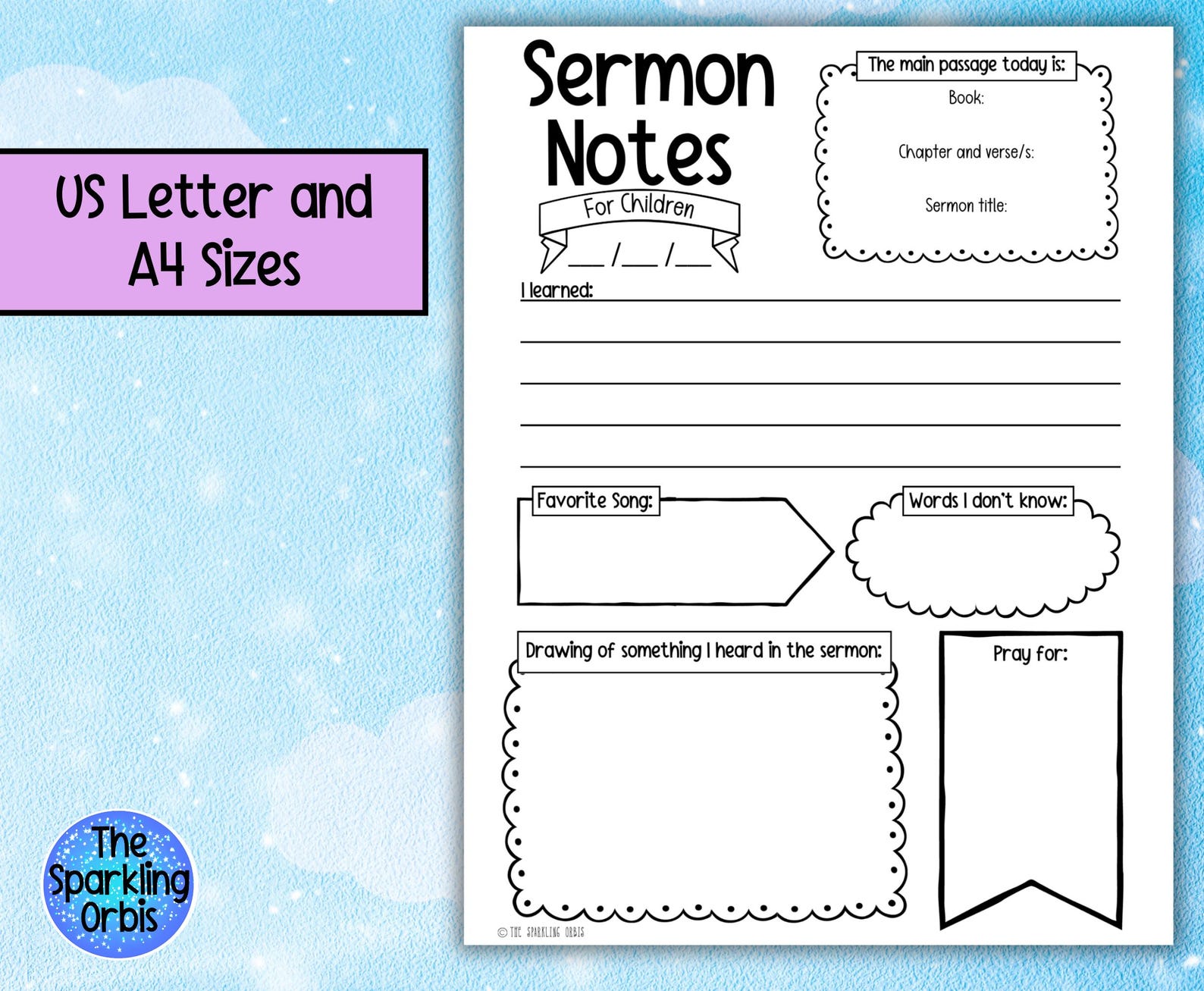 Printable Sermon Notes Template for Children: Church & Sunday School ...
