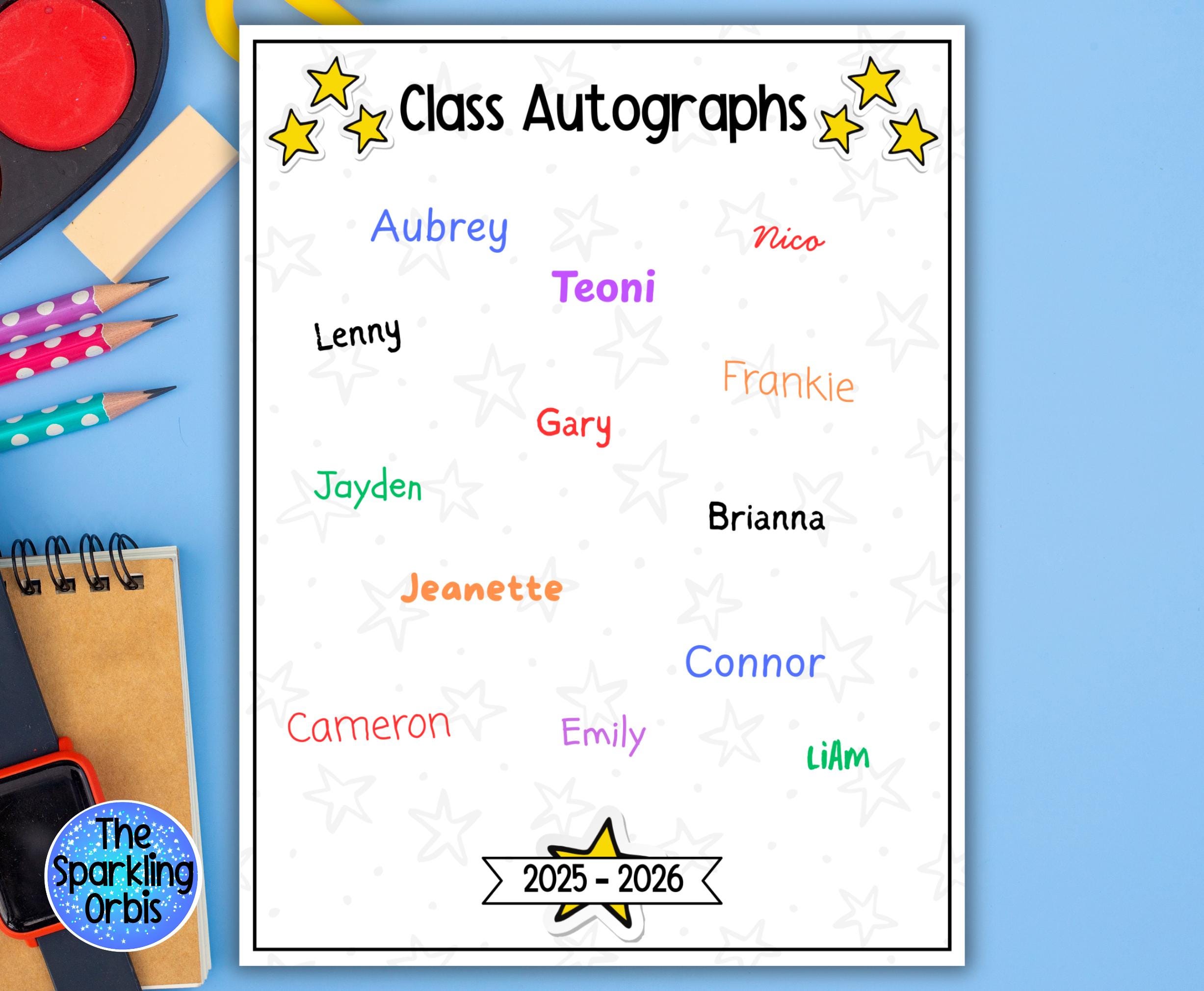 Printable Class Autographs Page | Yearbook Page | Autographs ...