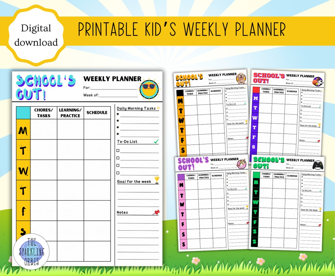 Printable School's Out Weekly Planner | Chores | School Holidays Chore ...