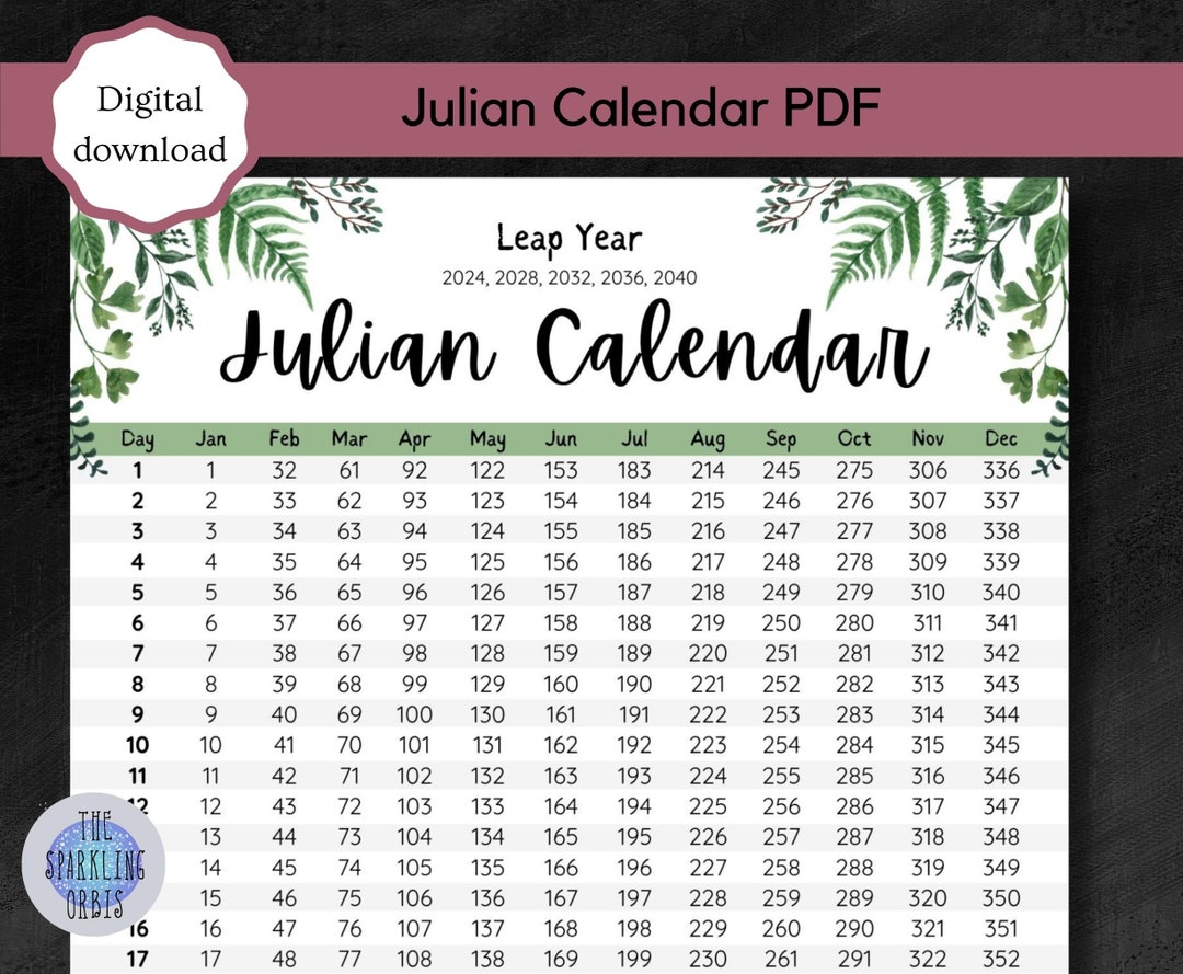 Calendario Juliano / Militar / Diseño de Hojas / Descarga Digital / PDF ...