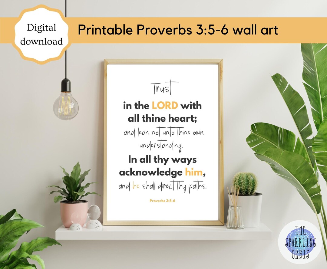 Printable Bible Verse Wall Art | Proverbs 3:5-6 | KJV | Religious Wall ...