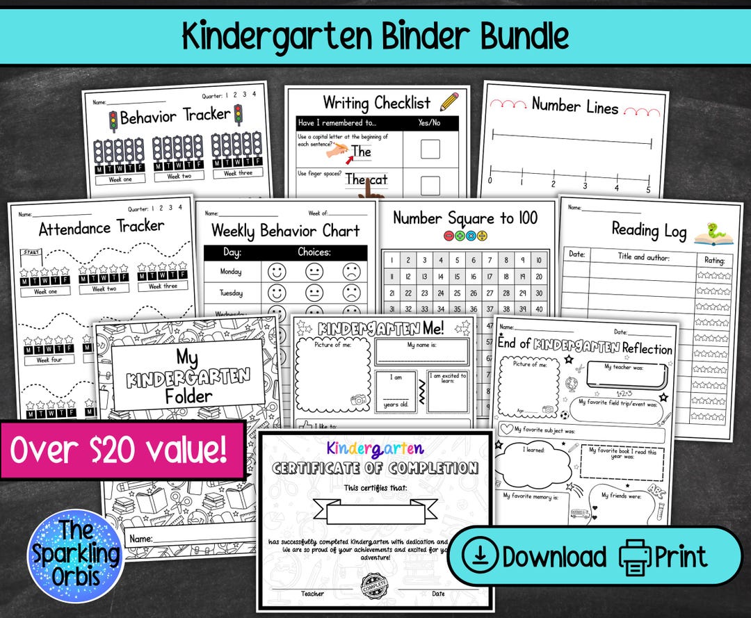 Kindergarten Binder Bundle | Cover Page, Trackers, Reading Log ...