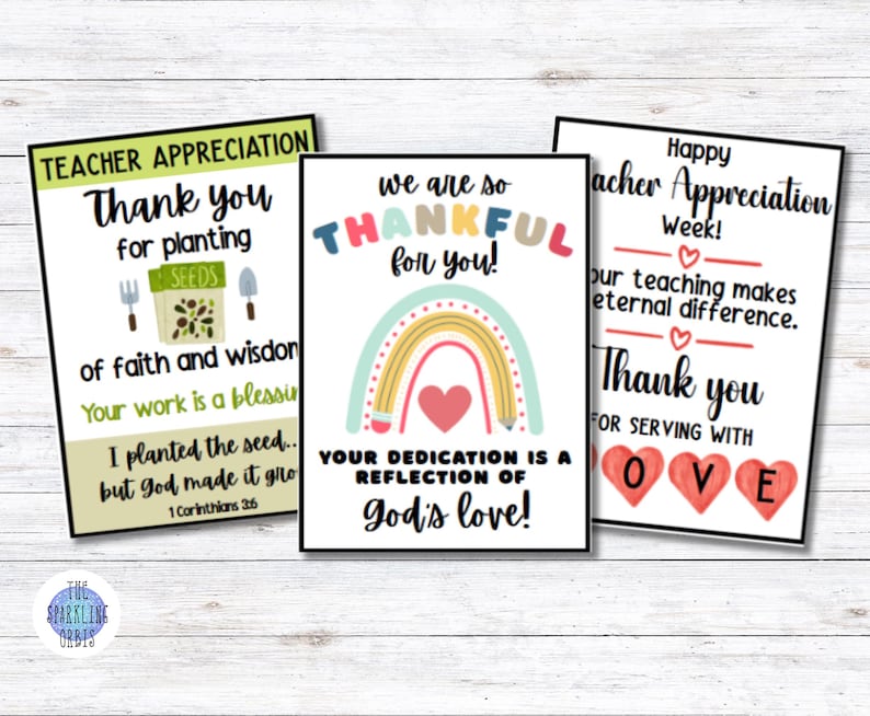 Tarjetas imprimibles de agradecimiento al maestro / Juego de 6 ...