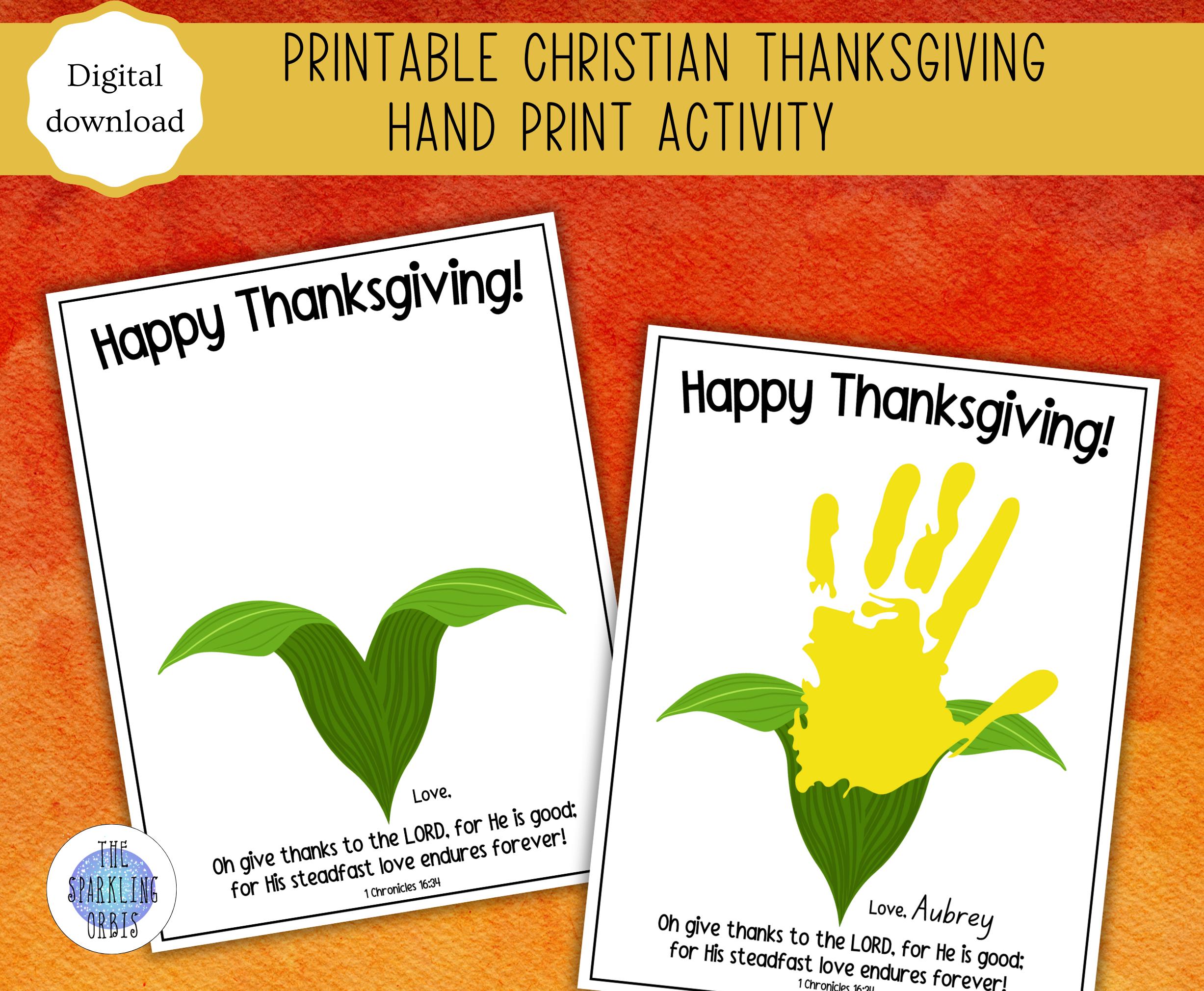 Printable Christian Thanksgiving Hand Print Activity | Bible Verse ...