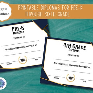 Printable Diplomas for Pre-k to Sixth Grade Graduate Certificates ...