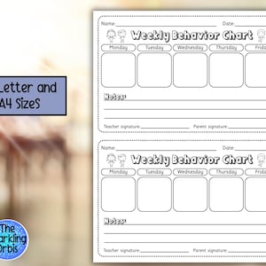 Printable Weekly Behavior Chart | Pre-k, Kindergarten and 1st Grade ...