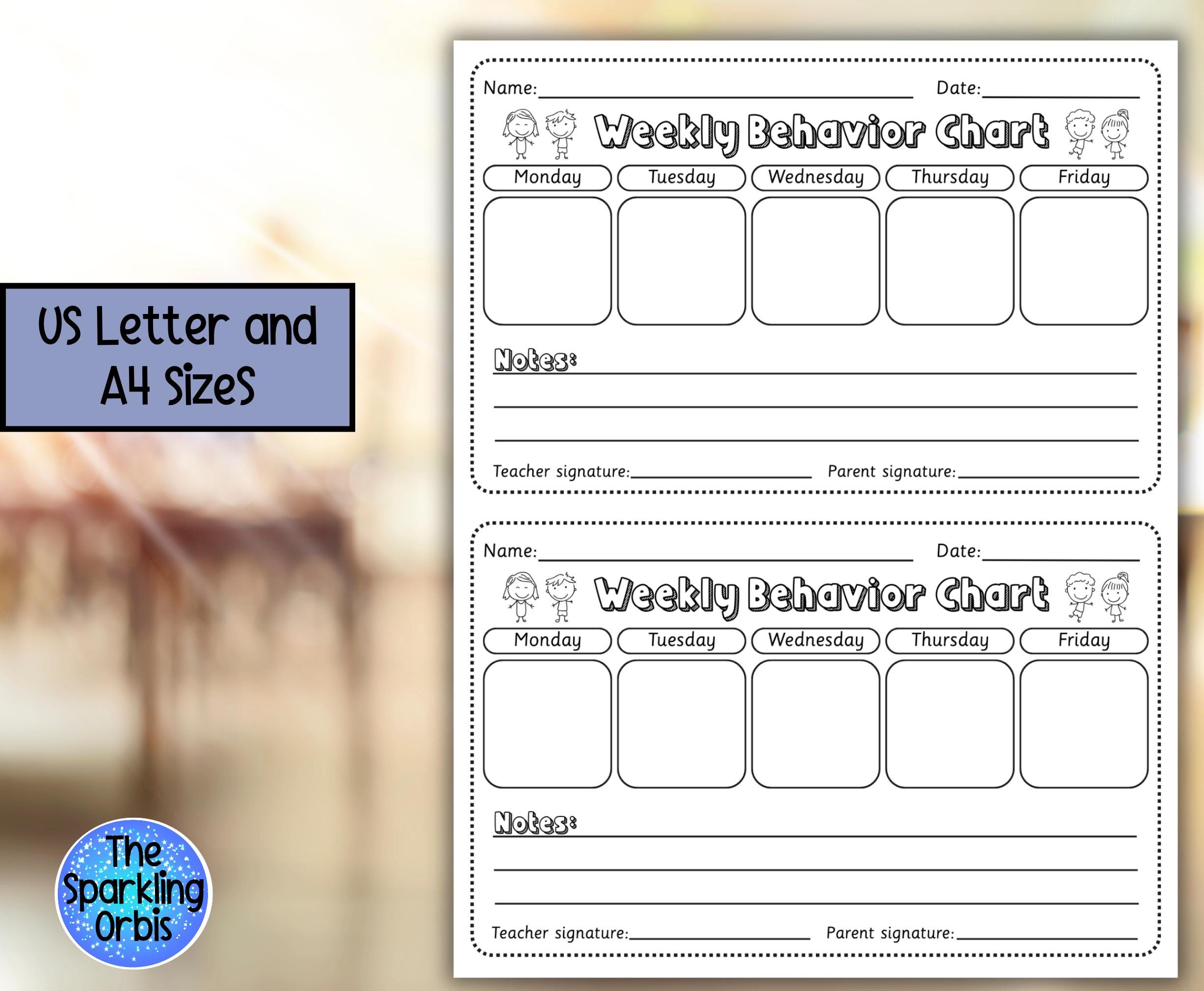 Printable Weekly Behavior Chart | Pre-k, Kindergarten and 1st Grade ...