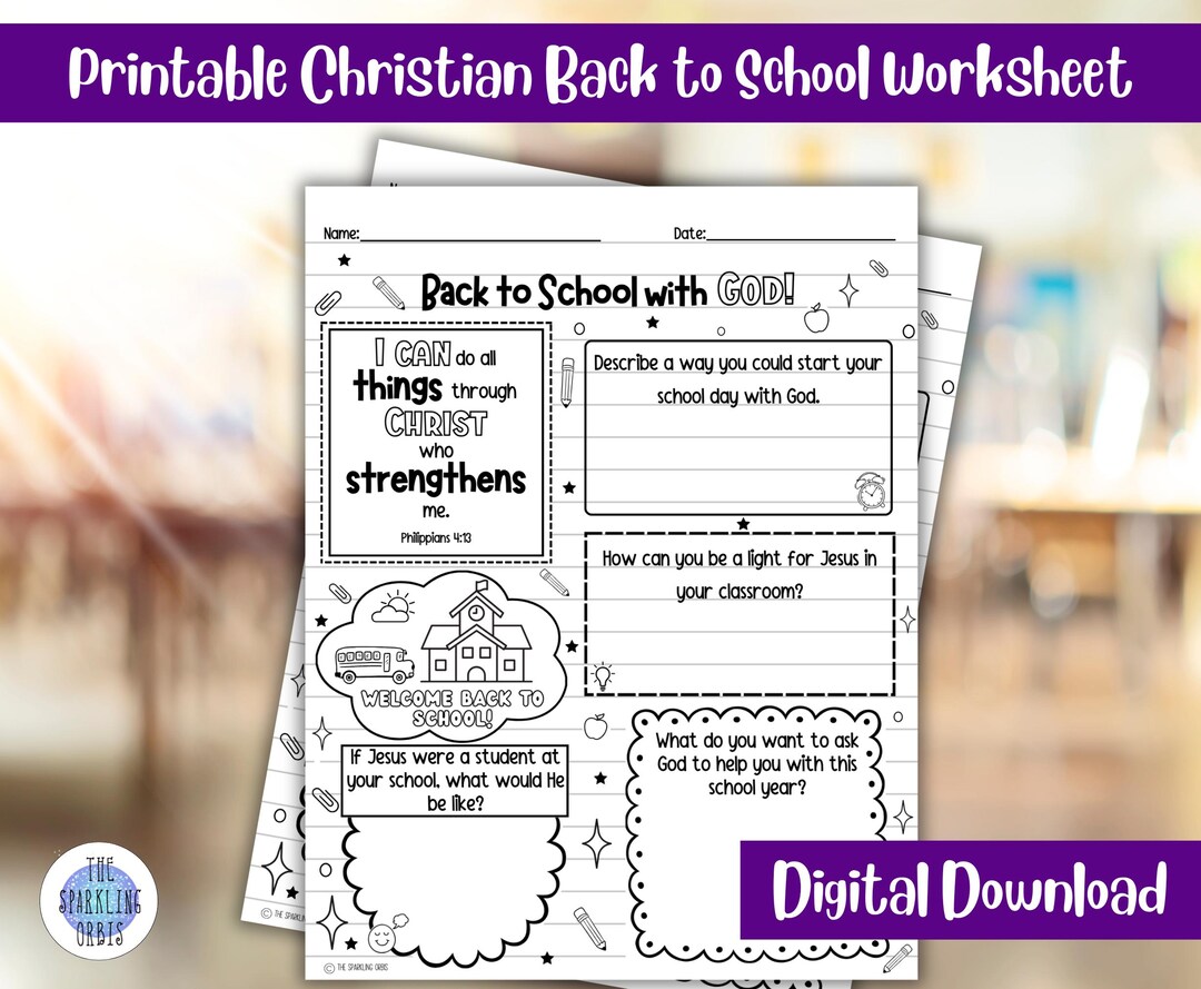 Printable Christian Back to School With God Worksheet | Back to School ...