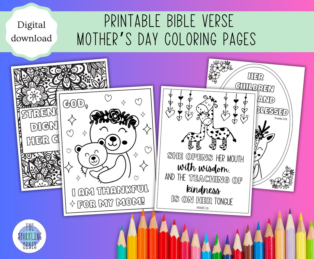 Set of 4 Printable Bible Verse Coloring Pages | Christian Mother's Day ...