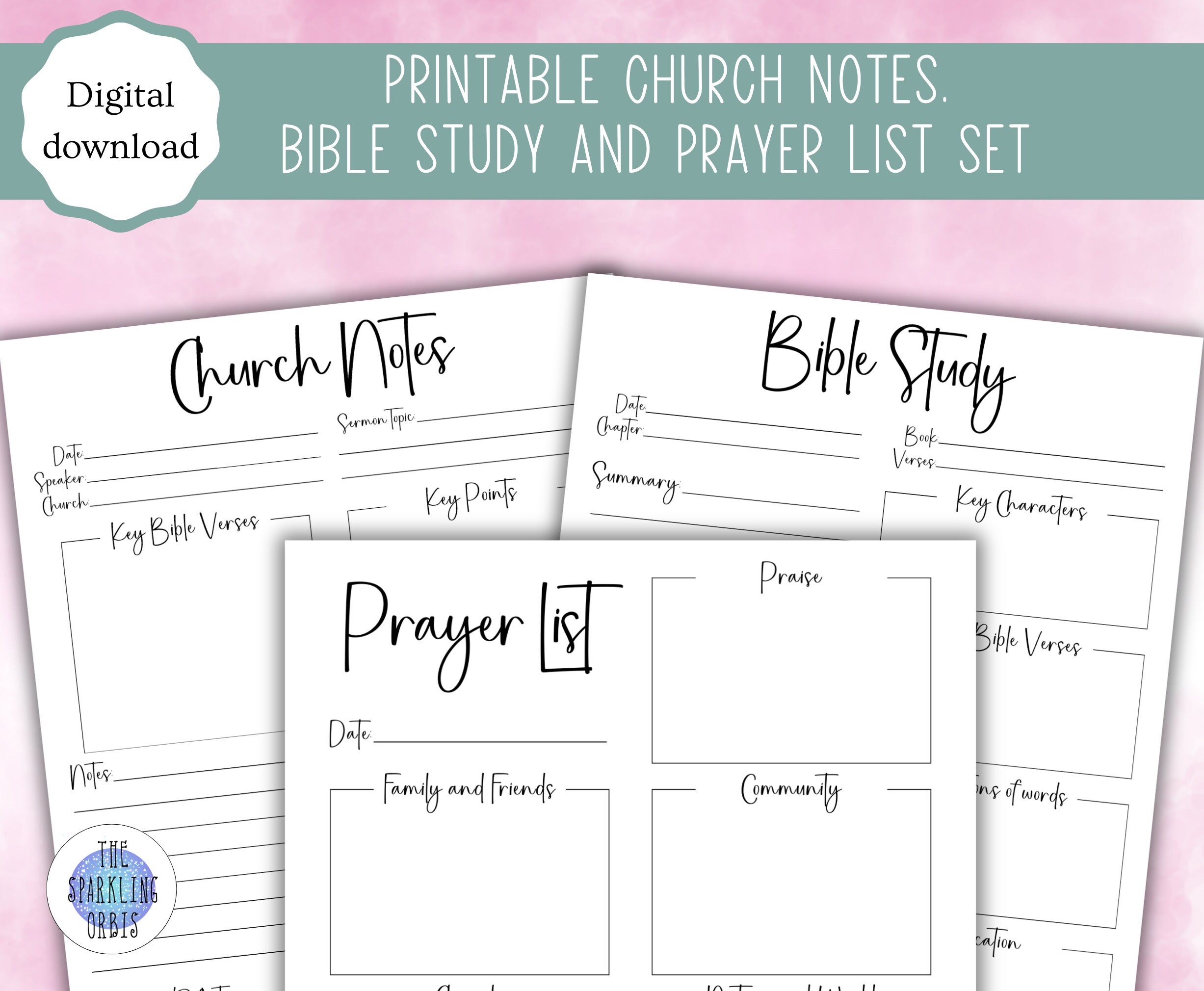 Printable Bible Study, Church Notes, and Prayer List Templates ...