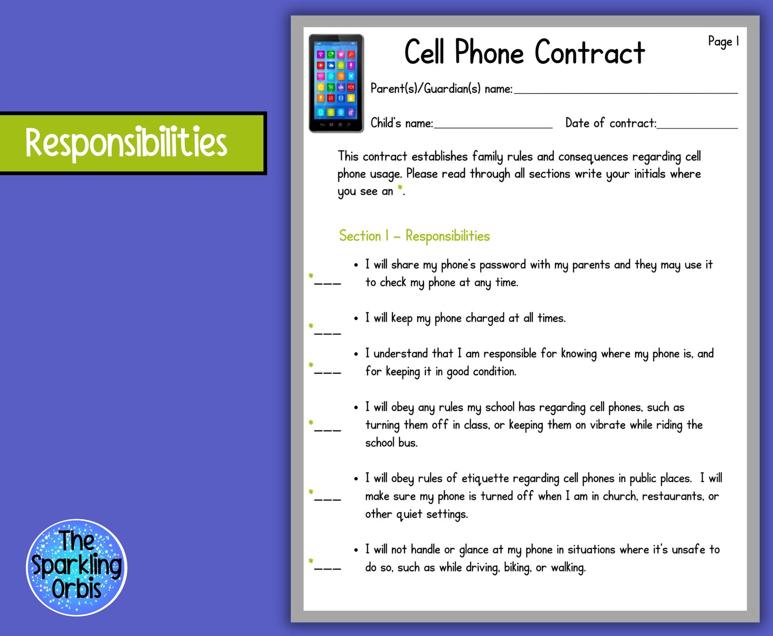 Printable Cell Phone Contract for Kids/teens (PDF) - Etsy