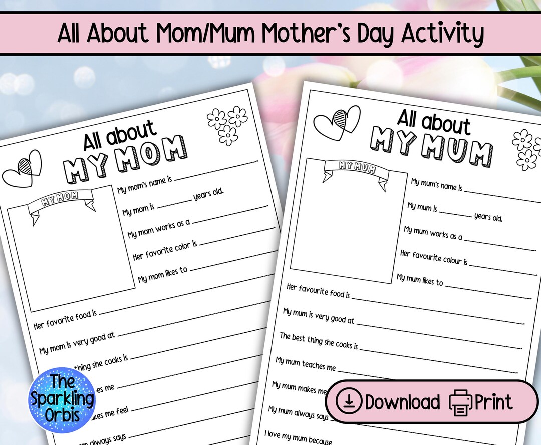 Printable All About Mom Worksheet | Mother's Day | Activity for ...