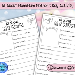 Printable All About Mom Worksheet | Mother's Day | Activity for ...