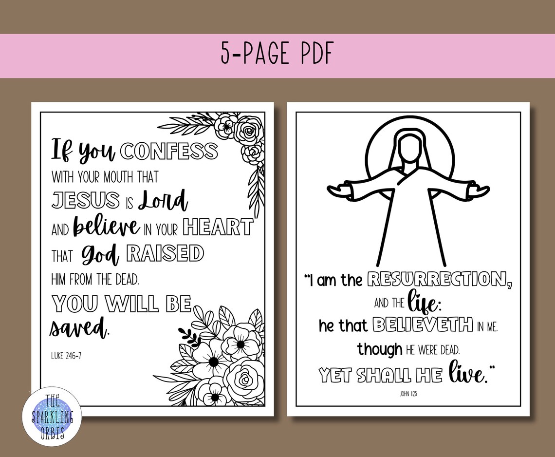 Set of 5 Printable Bible Verse Coloring Pages | Christian Easter ...