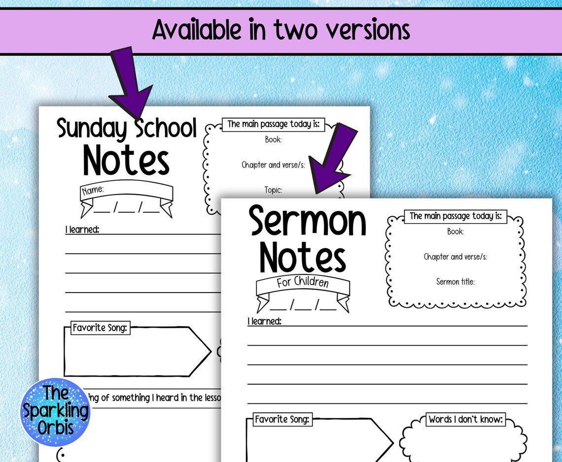 Printable Sermon Notes Template for Children: Church & Sunday School ...