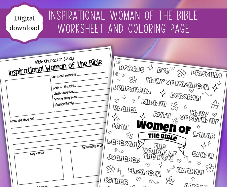 Printable Christian Women of the Bible Worksheet | Coloring Page ...