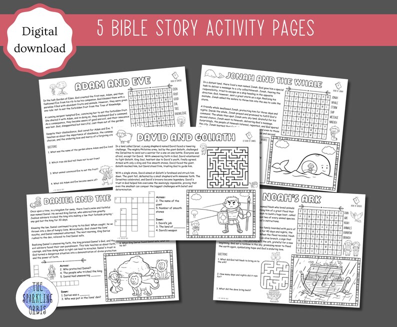Printable Bible Stories Activity Pages | for Sunday School |noah, David ...