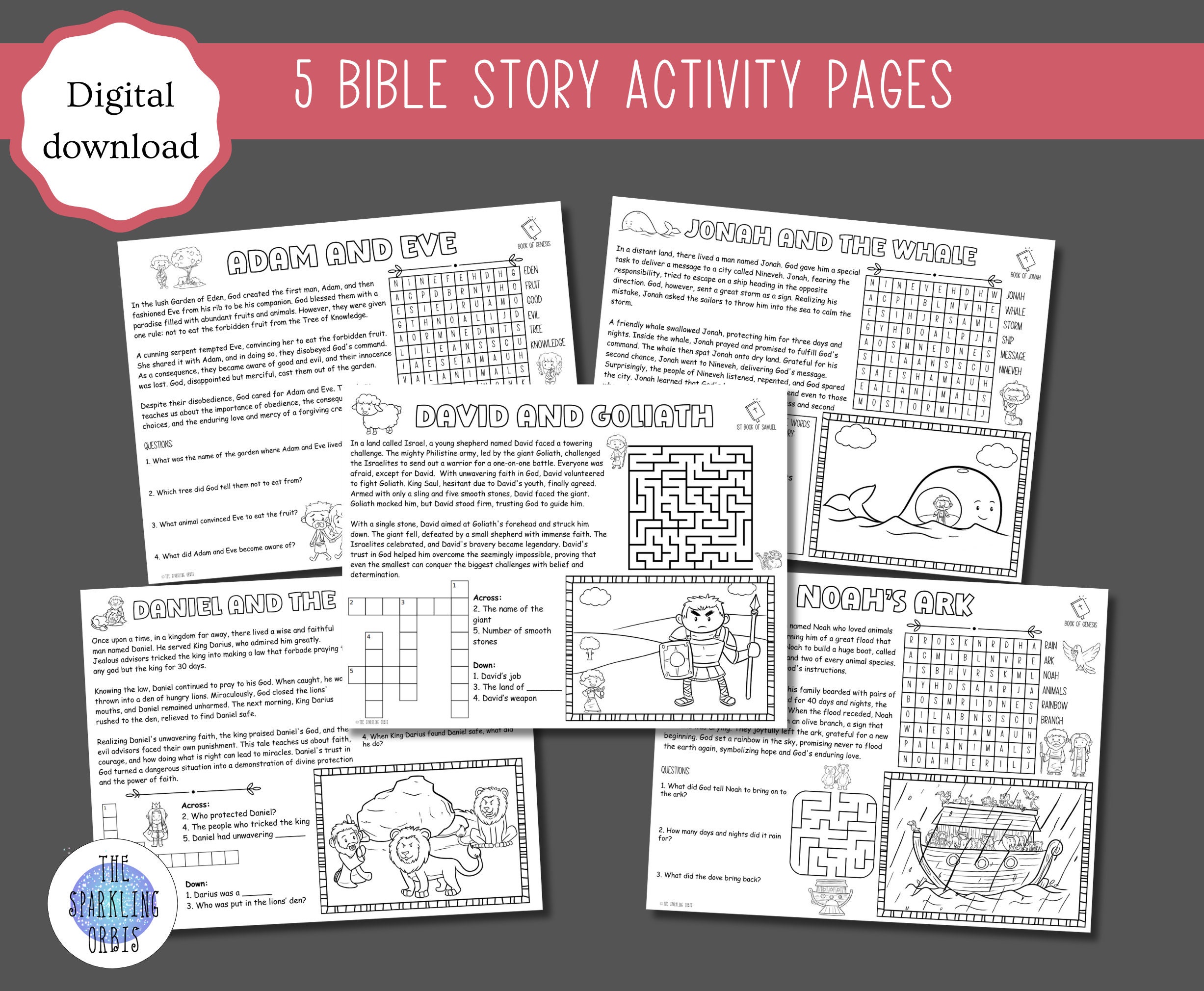 Printable Bible Stories Activity Pages | for Sunday School |noah, David ...