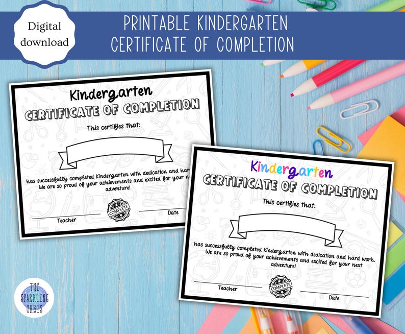 Printable Kindergarten Certificate of Completion | Kindergarten ...