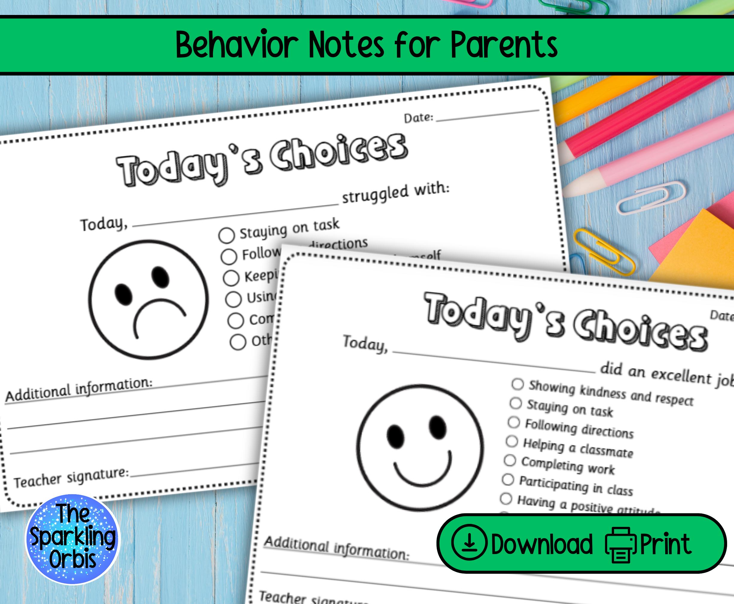 Printable Behavior Note for Parents: Home-school Communication (US ...