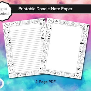 Printable Doodle Note Paper | 8.5x11in | A4 | Lined and Blank Pages | 2 ...