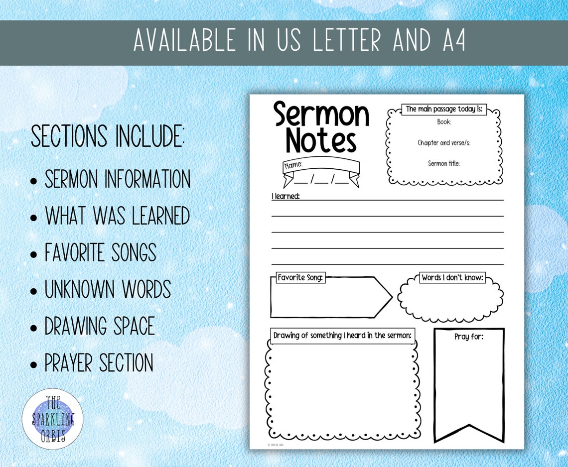 Printable Sermon Notes Template for Children | Sermon Notes | Church ...