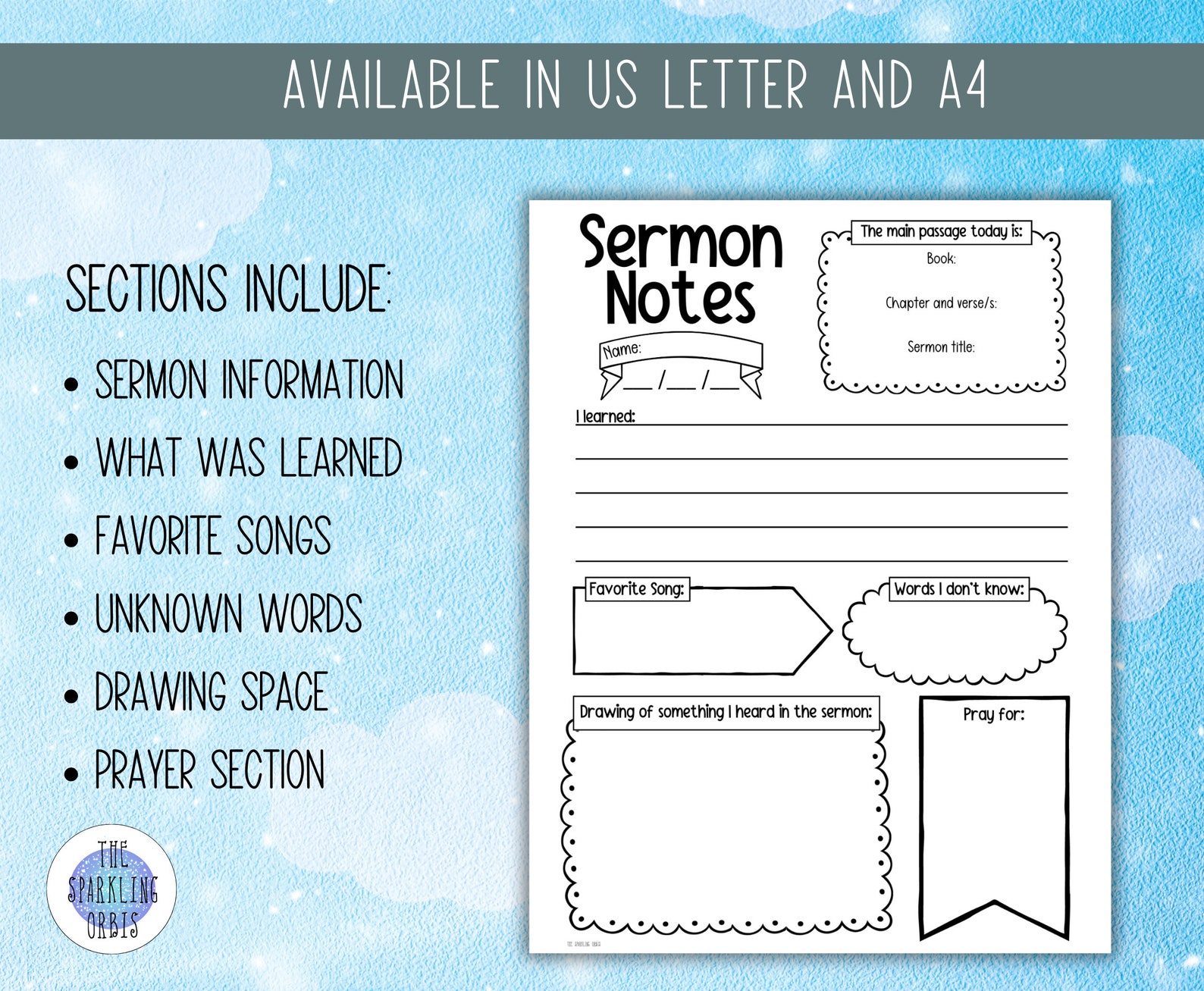 Printable Sermon Notes Template for Children | Sermon Notes | Church ...