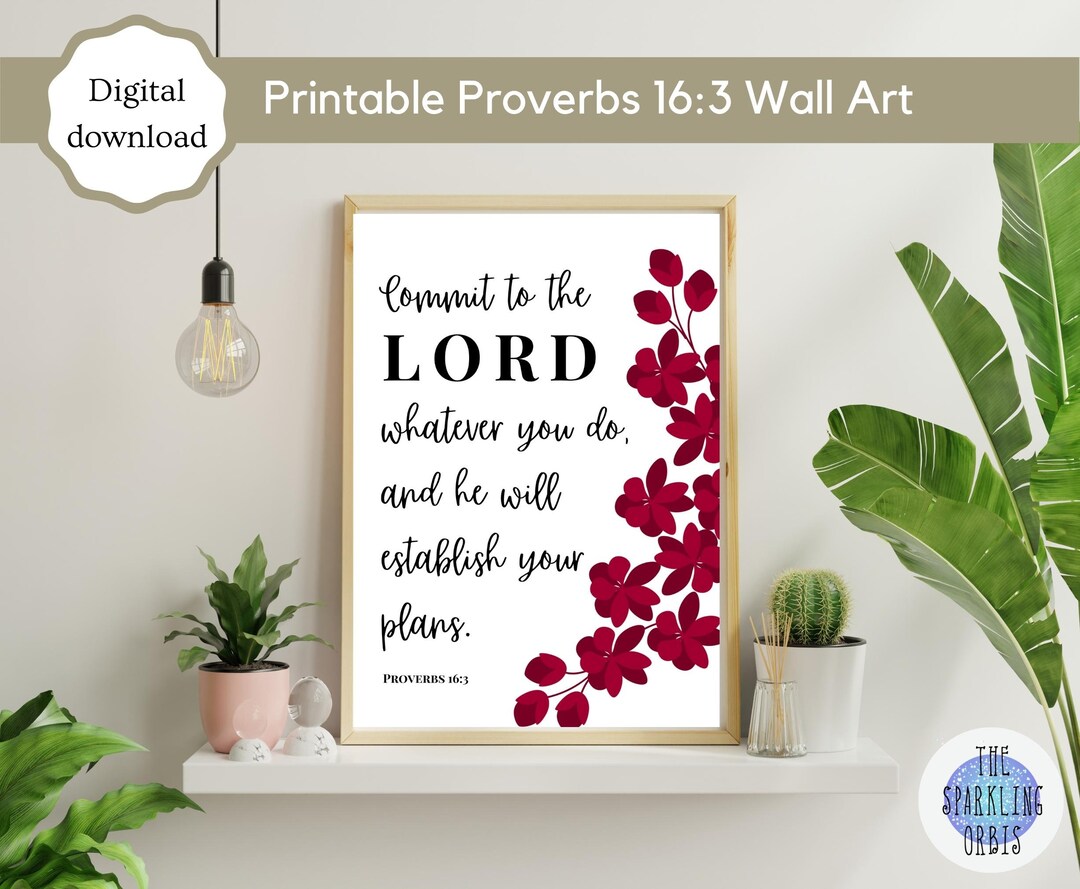 Printable Bible Verse Wall Art | Proverbs 16:3 | Religious Wall Art ...