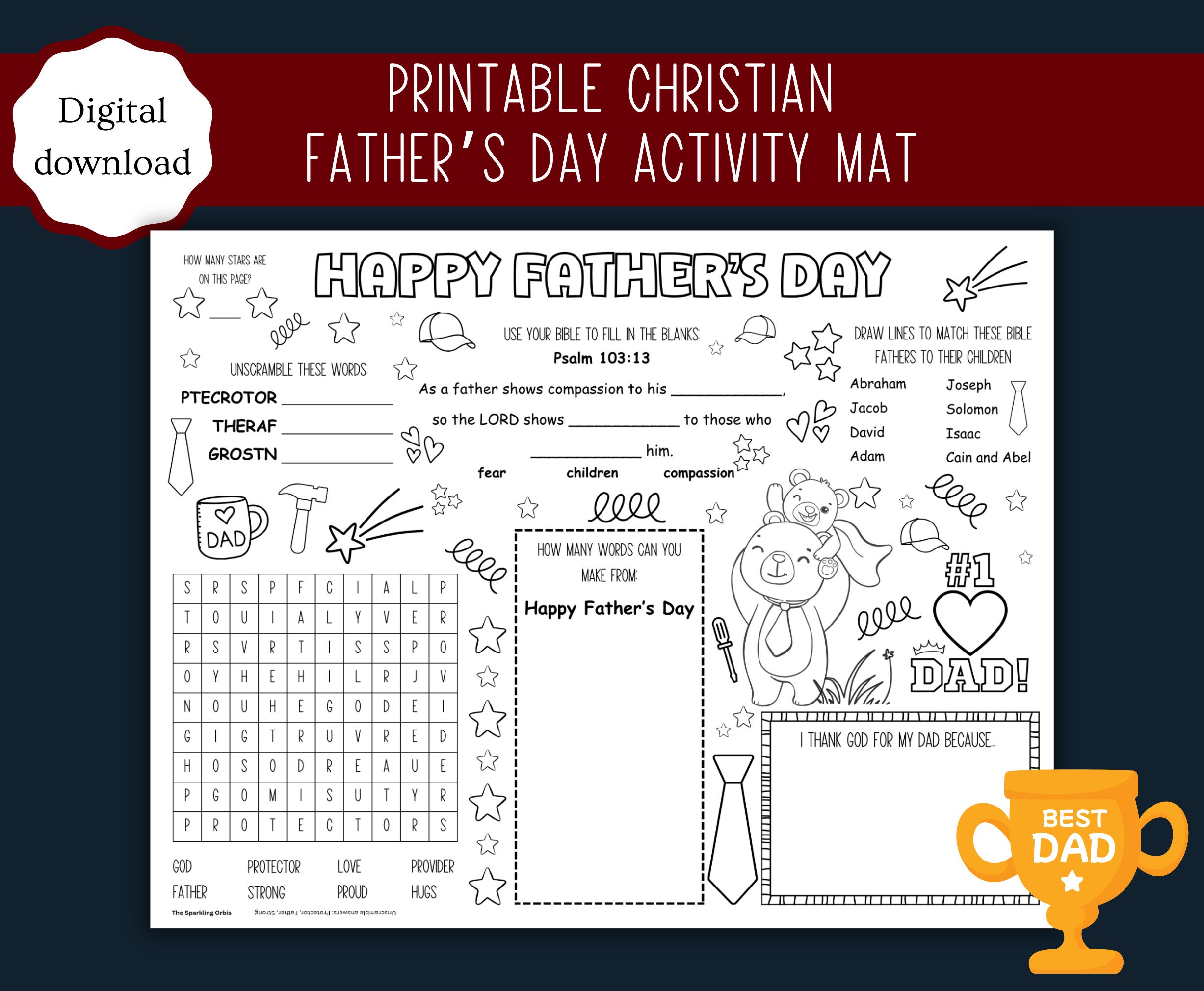 Printable Christian Father's Day Activity Mat | Sunday School Activity ...