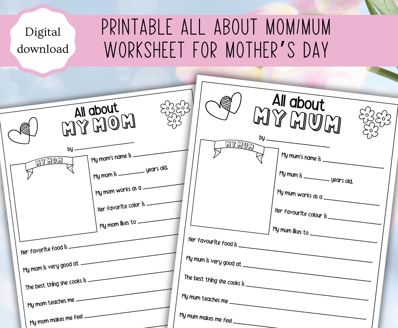 Printable All About Mom Worksheet | Mother's Day | Activity for ...