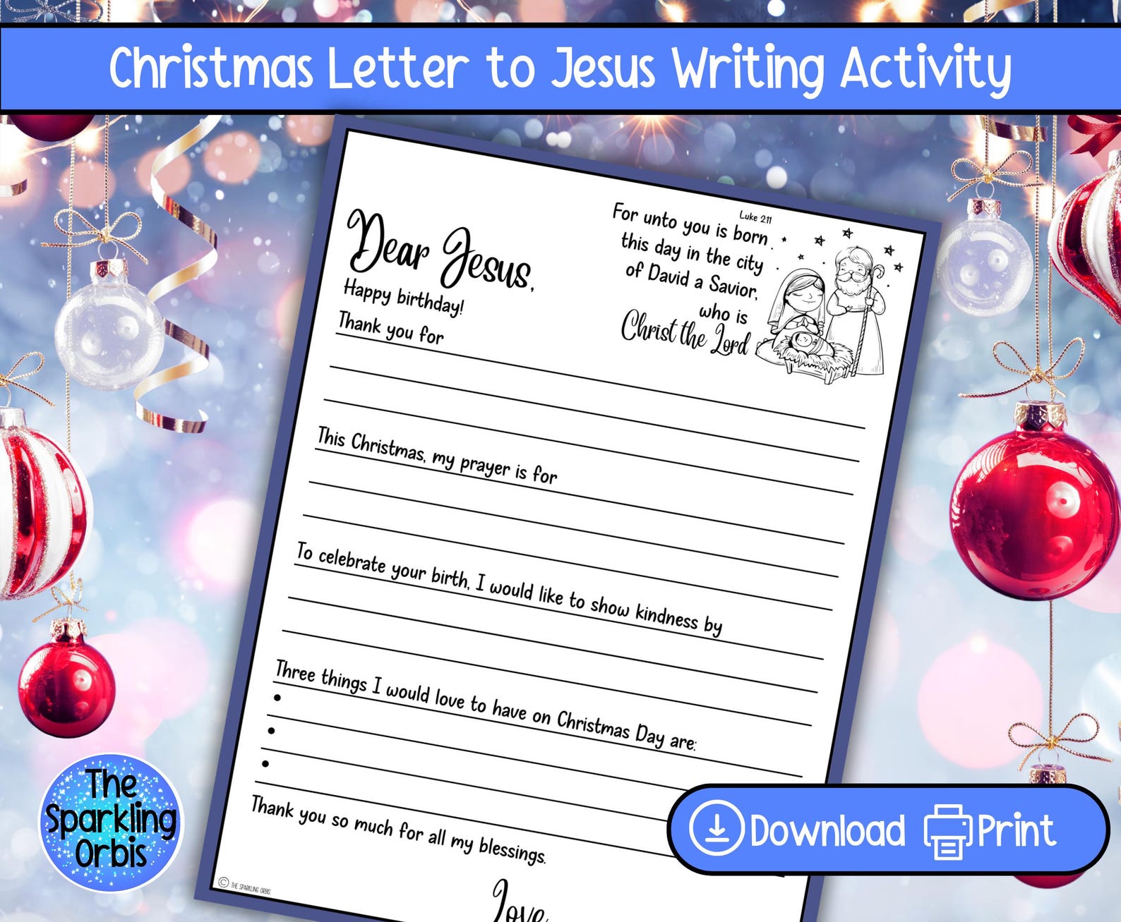 Letter to Jesus Printable: Christian Christmas Worksheet (A4/US Letter ...