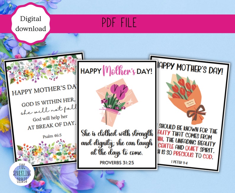 Printable Christian Mother's Day Cards Flat Cards Bible Verse Scripture ...