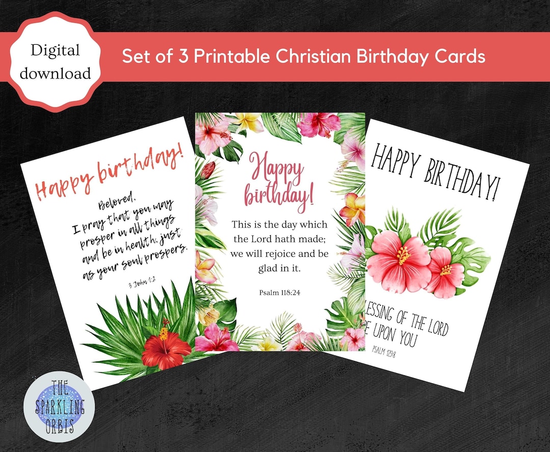 Set of 3 Printable Christian Birthday Cards | Bible Verse Greeting ...