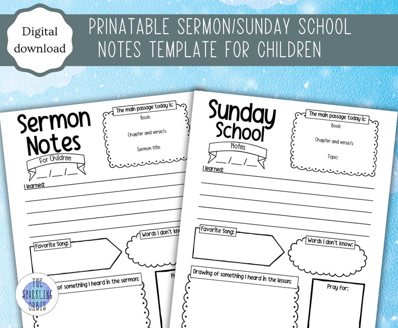 Printable Sermon Notes Template for Children Sermon Notes Church Notes ...