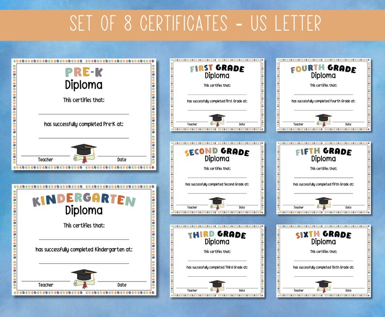 Printable Diplomas for Pre-k to Sixth Grade | Graduate Certificates ...