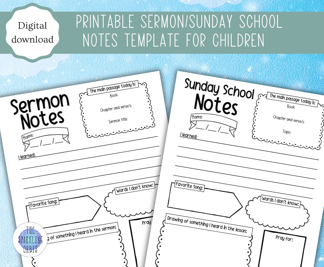 Printable Sermon Notes Template for Children | Sermon Notes | Church ...