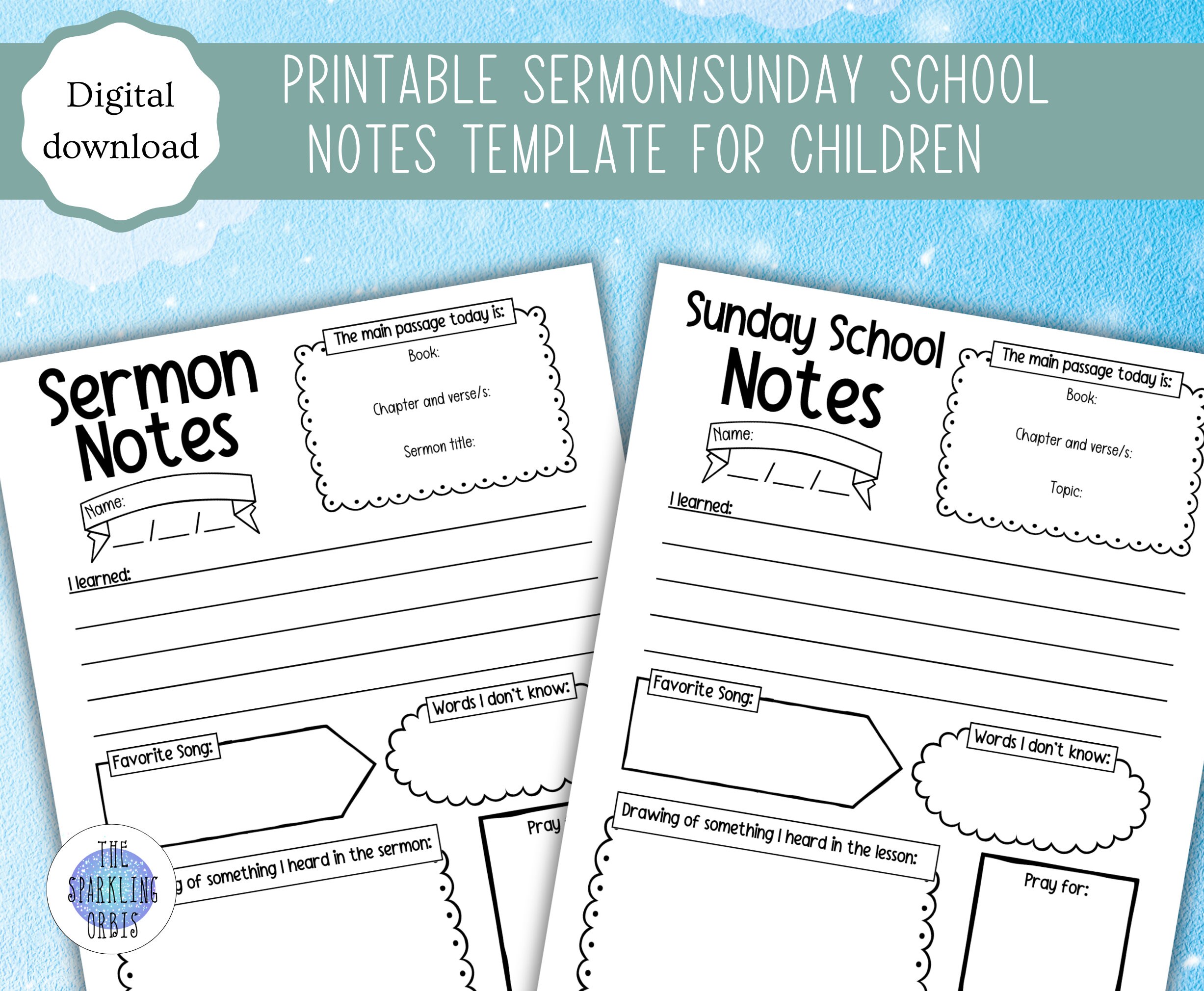 Printable Sermon Notes Template for Children | Sermon Notes | Church ...
