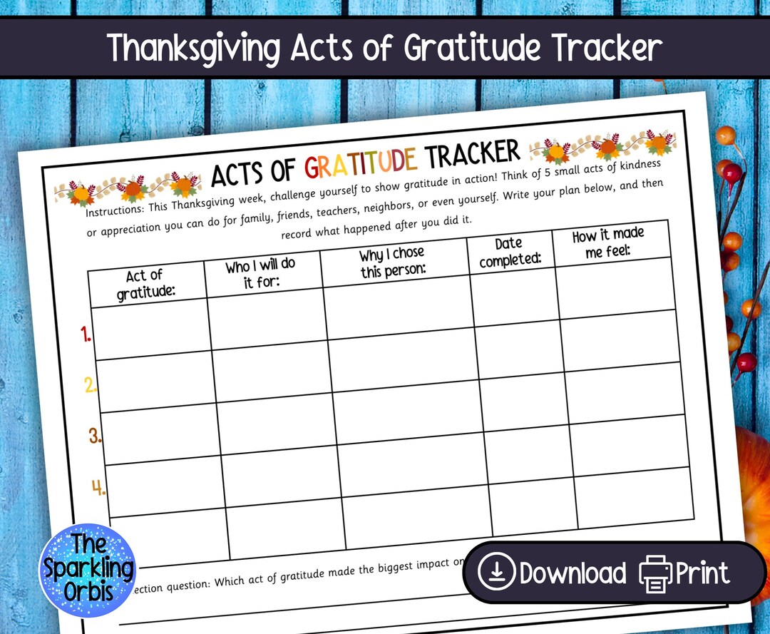 Printable Thanksgiving Acts of Gratitude Tracker | Thanksgiving ...